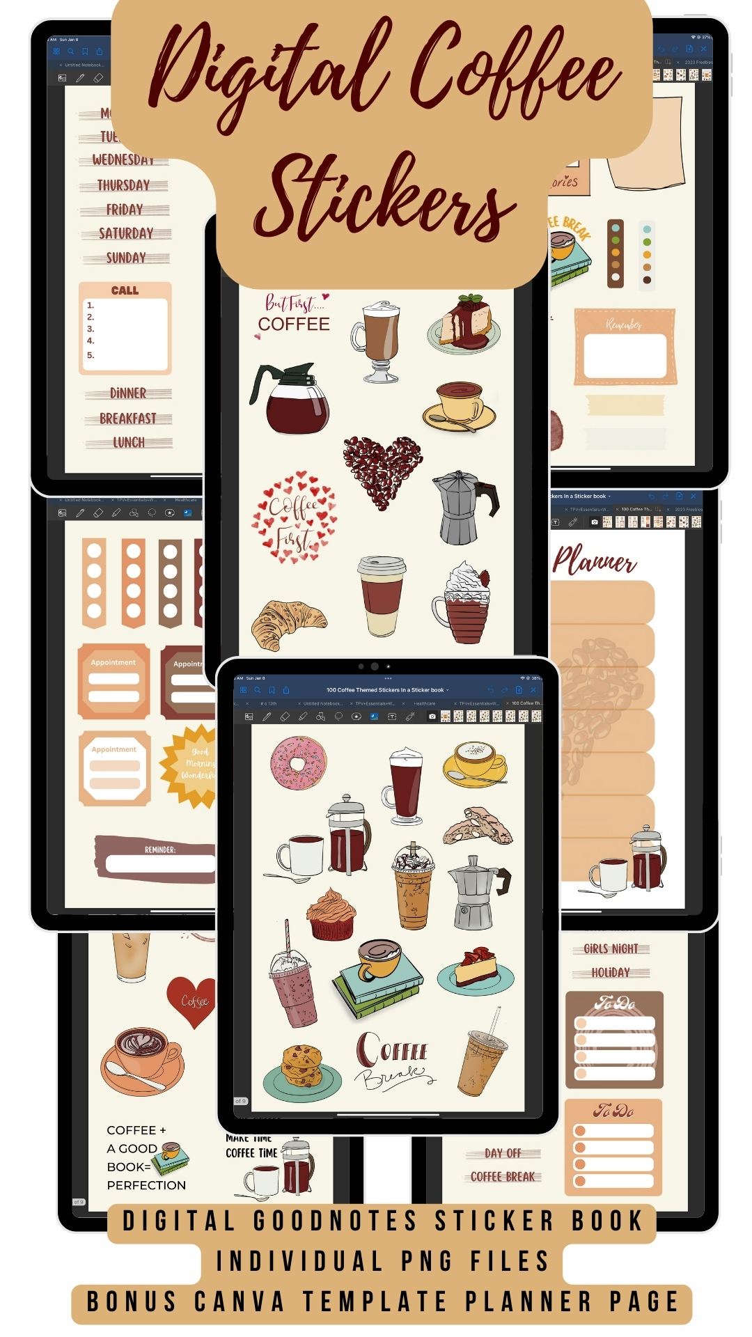 Elevate Your Planning with Coffee-Themed Digital Stickers - Shiny Tiny ...